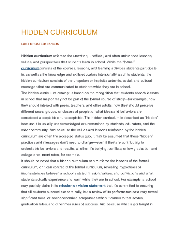 (PDF) HIDDEN CURRICULUM