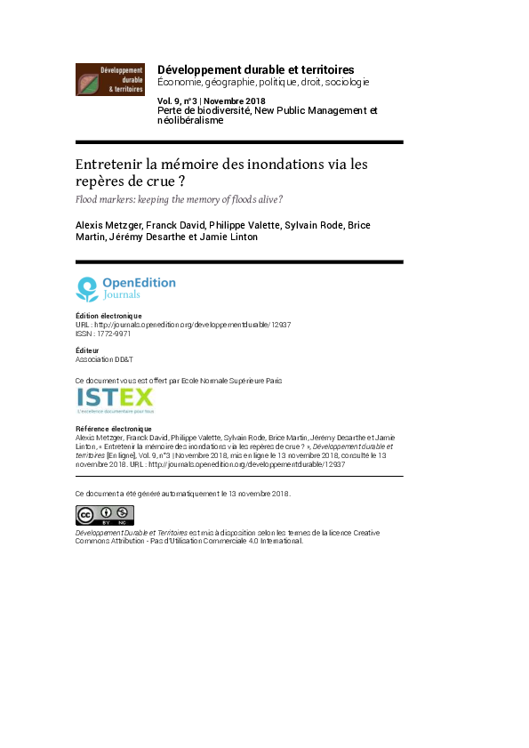 (PDF) (avec Franck David, Philippe Valette, Sylvain Rode, Brice Martin ...