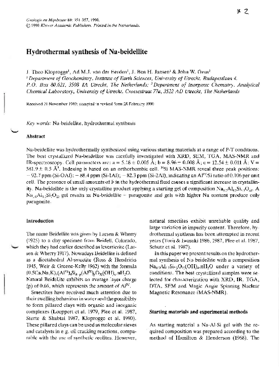 (PDF) Hydrothermal synthesis of Na-beidellite