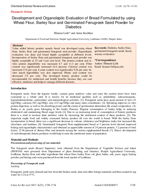 (PDF) Development and Organoleptic Evaluation of Bread Formulated by ...