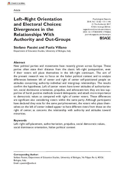 (PDF) Left–Right Orientation and Electoral Choices: Divergences in the ...