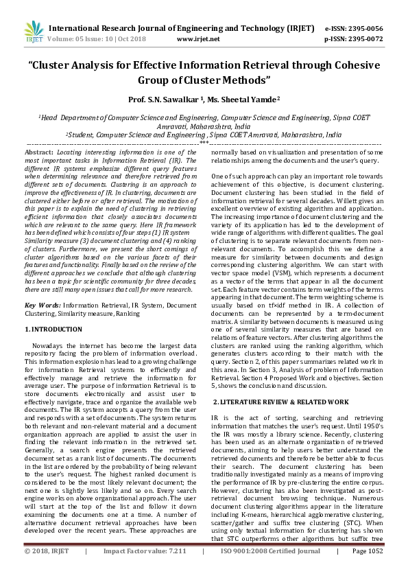 (PDF) IRJET- " Cluster Analysis for Effective Information Retrieval through Cohesive Group of ...