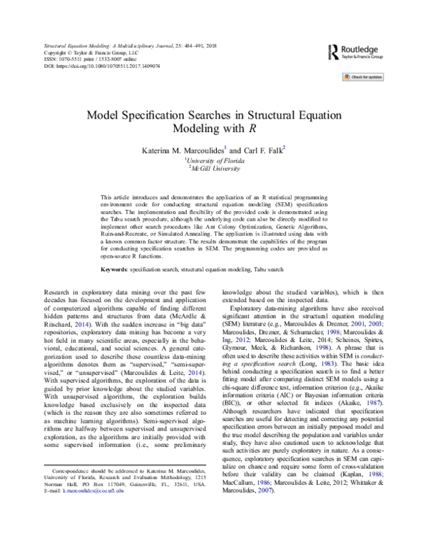Pdf Model Specification Searches In Structural Equation Modeling With R
