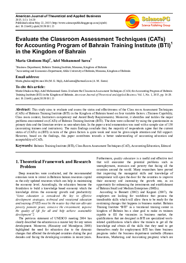 (PDF) Evaluate the Classroom Assessment Techniques (CATs) for ...