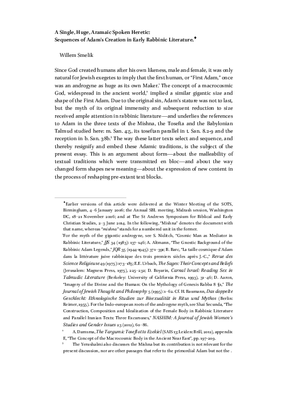 (PDF) A Single, Huge, Aramaic Spoken Heretic: Sequences of Adam's ...