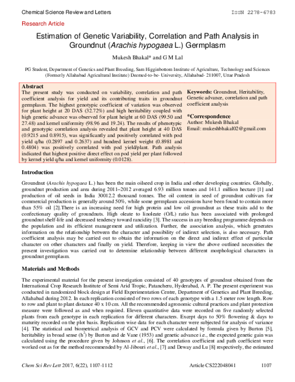 Pdf Estimation Of Genetic Variability Correlation And Path Analysis