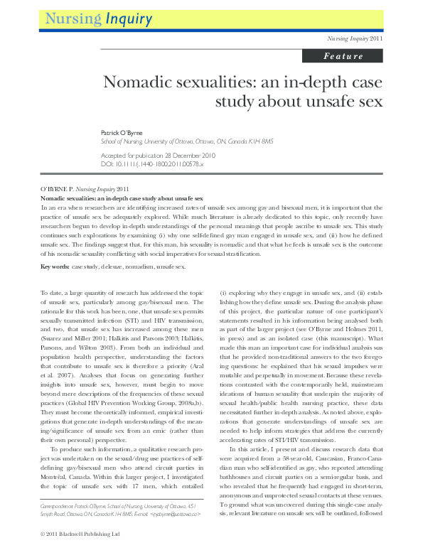 (PDF) Nomadic Sexualities: An In-Depth Case Study about Unsafe Sex