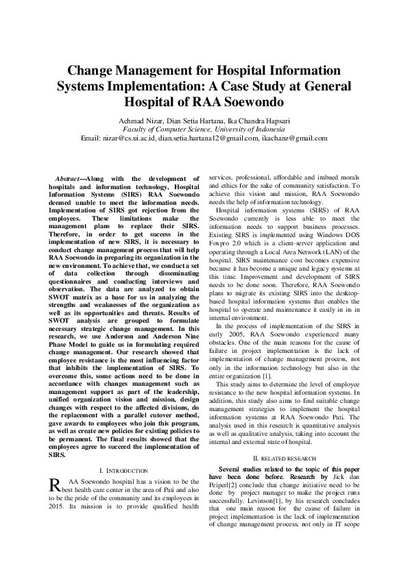 (PDF) Change Management for Hospital Information Systems Implementation ...