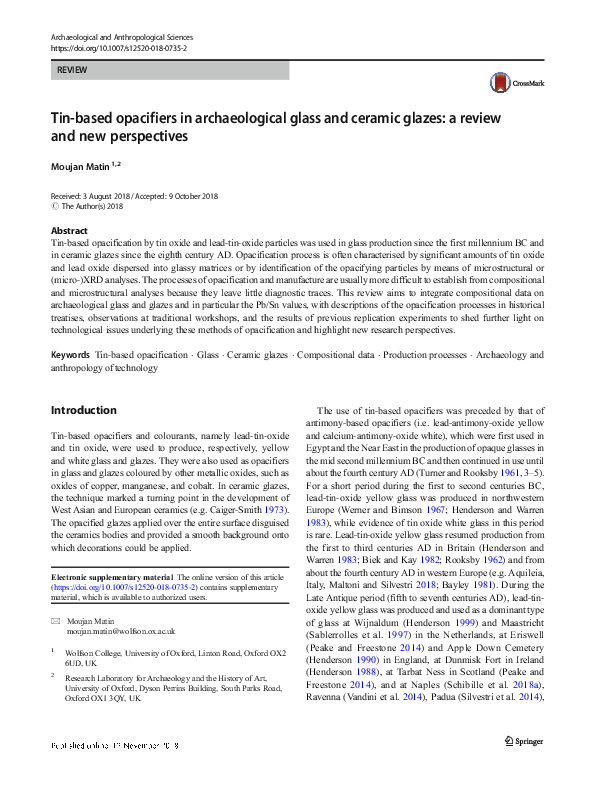 (PDF) Tin-based opacifiers in archaeological glass and ceramic glazes ...