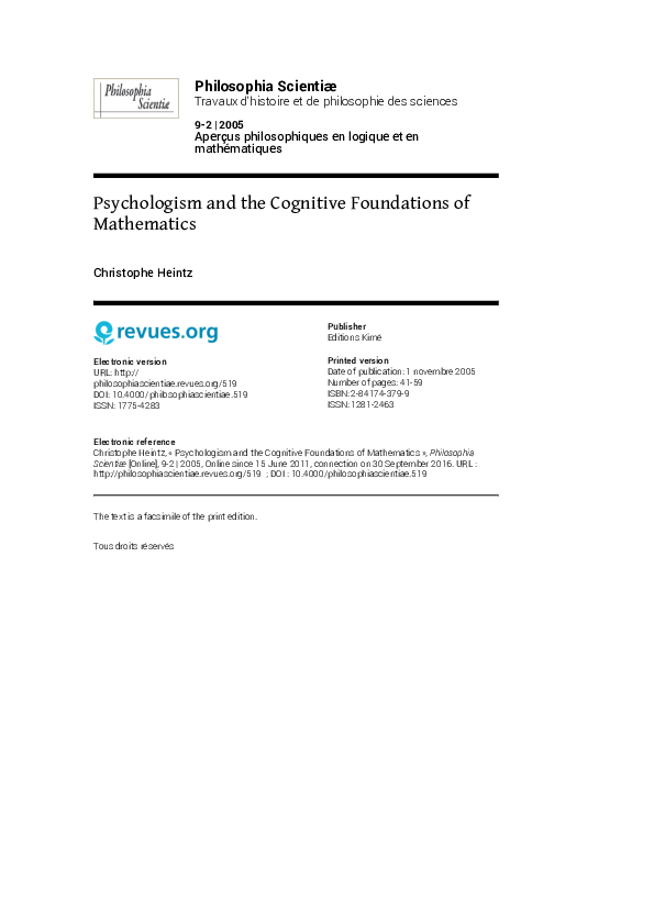 (PDF) Psychologism and the Cognitive Foundations of Mathematics