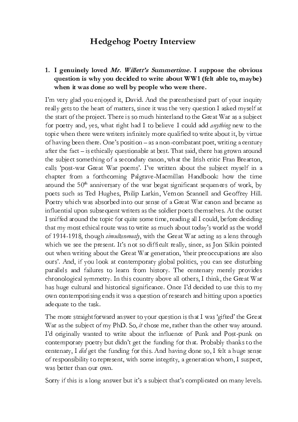 (PDF) Hedgehog Poetry Interview