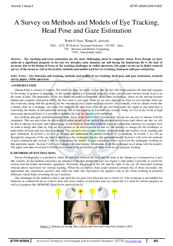 (PDF) A Survey on Methods and Models of Eye Tracking, Head Pose and ...