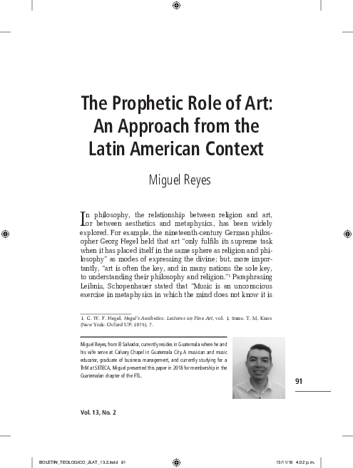 (PDF) The Prophetic Role of Art: An Approach from the Latin American Context, Journal of Latin ...