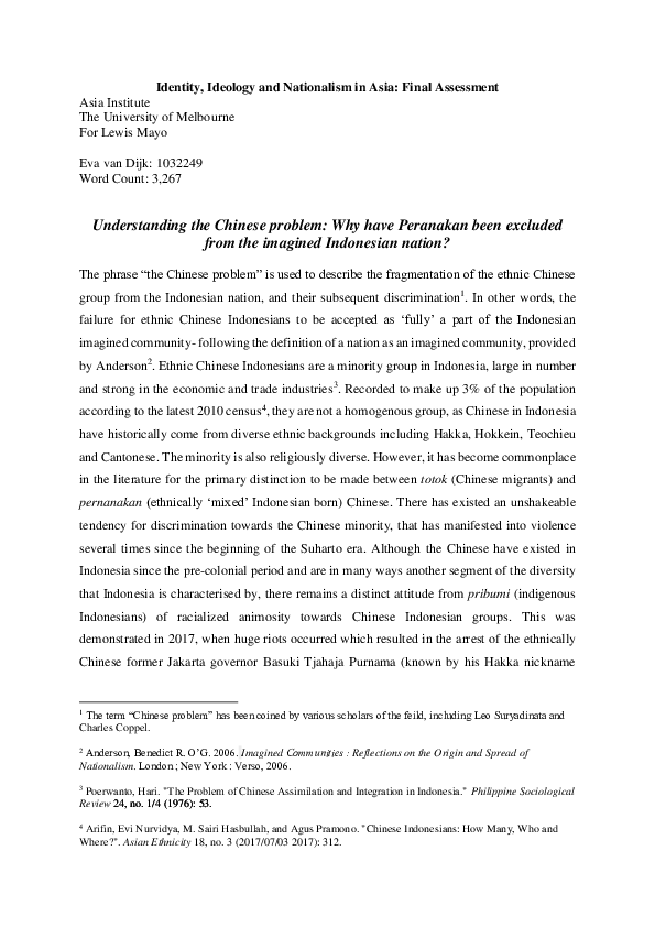 (DOC) Understanding the Chinese problem: Why have Peranakan been ...