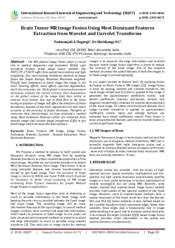 Pdf Brain Tumor Mr Image Fusion Using Most Dominant Features