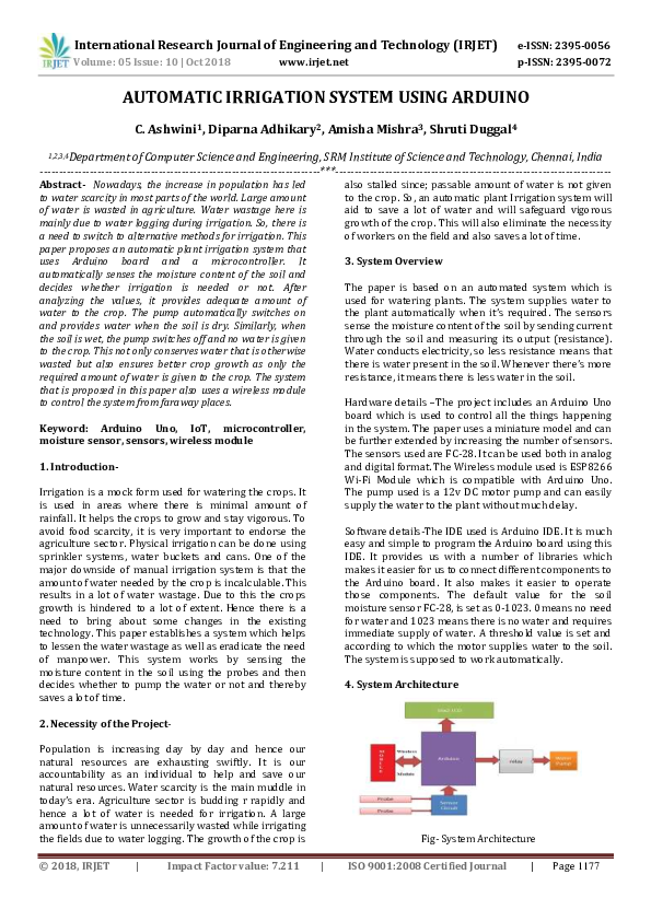 (PDF) IRJET- AUTOMATIC IRRIGATION SYSTEM USING ARDUINO (PDF) IRJET- AUTOMATIC IRRIGATION SYSTEM USING ARDUINO