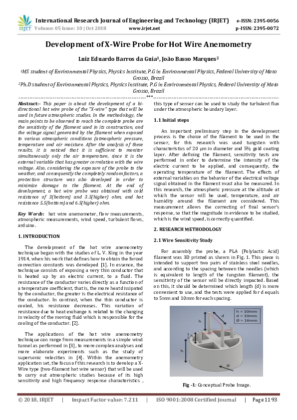 (PDF) IRJET-Development of X-Wire Probe for Hot Wire Anemometry