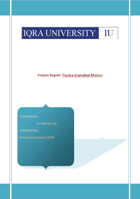 (DOC) Project Report: Toyota Islamabad Motors