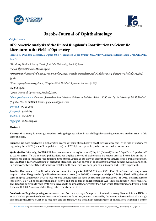 (PDF) UK Bibliometric Analysis of Optometry Research
