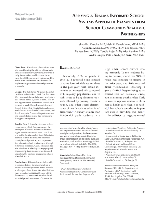 (PDF) Applying a Trauma Informed School Systems Approach: Examples from ...