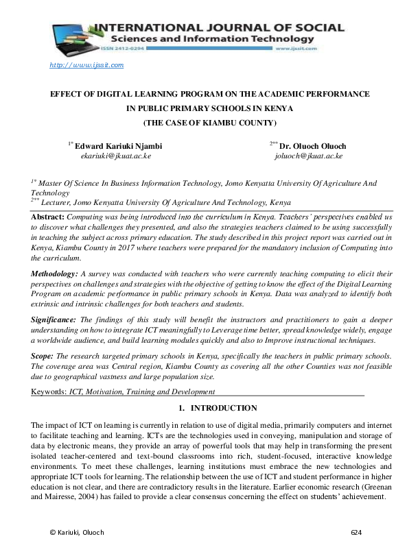 (PDF) EFFECT OF DIGITAL LEARNING PROGRAM ON THE ACADEMIC PERFORMANCE IN ...