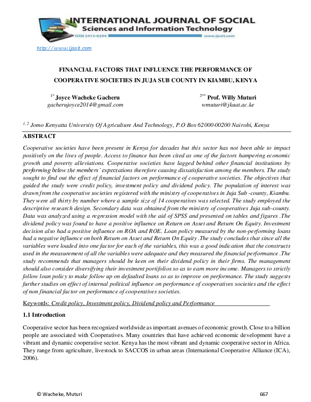 (PDF) FINANCIAL FACTORS THAT INFLUENCE THE PERFORMANCE OF COOPERATIVE ...