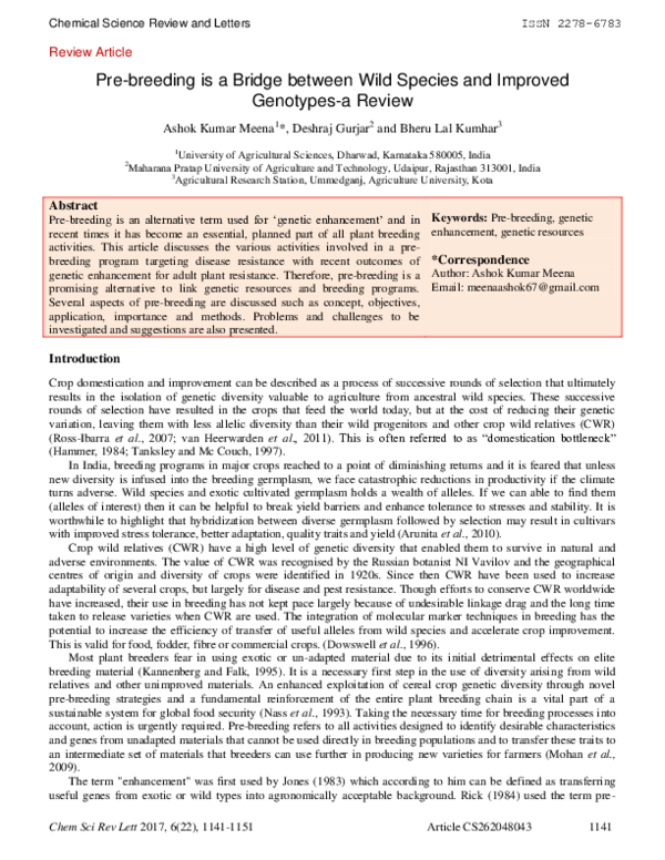 (PDF) Pre-breeding is a Bridge between Wild Species and Improved ...