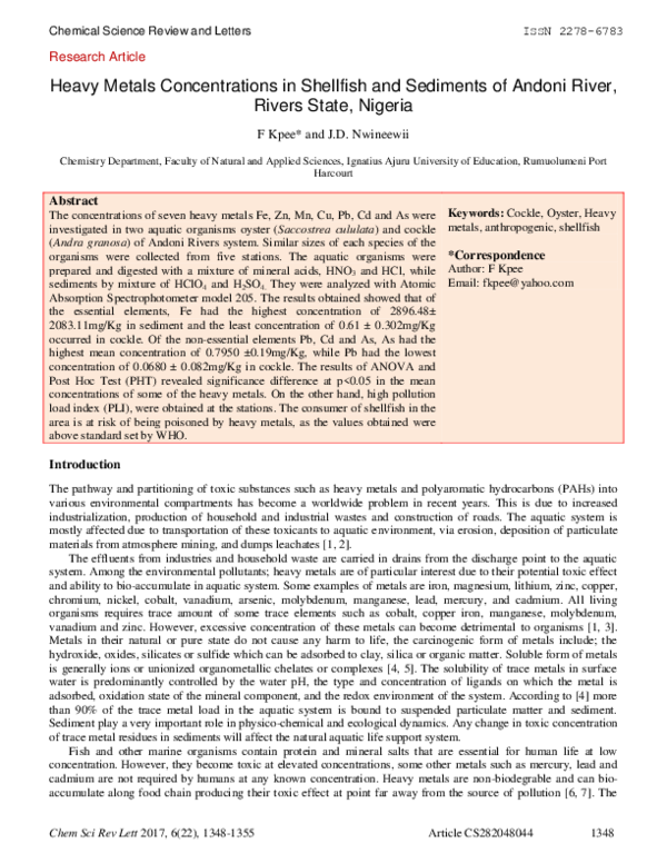 (PDF) Heavy Metals Concentrations in Shellfish and Sediments of Andoni ...