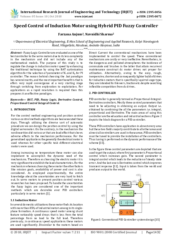 Pdf Irjet Speed Control Of Induction Motor Using Hybrid Pid Fuzzy Controller