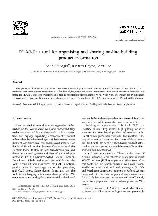 (PDF) PLA(id): a tool for organising and sharing on-line building ...