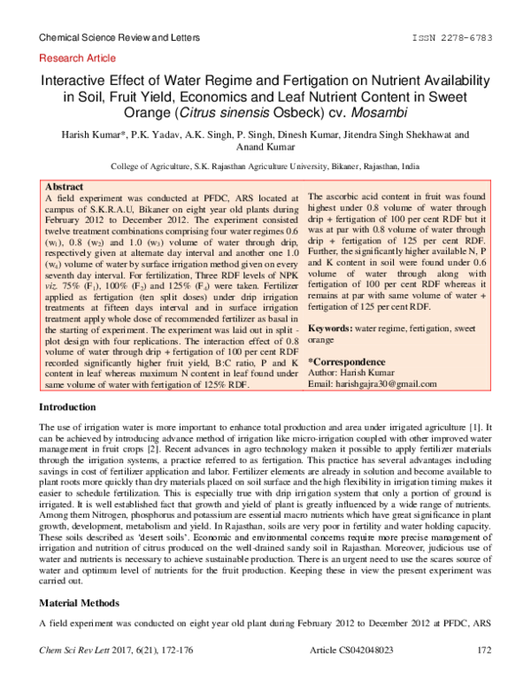 (PDF) Interactive Effect of Water Regime and Fertigation on Nutrient Availability in Soil, Fruit ...