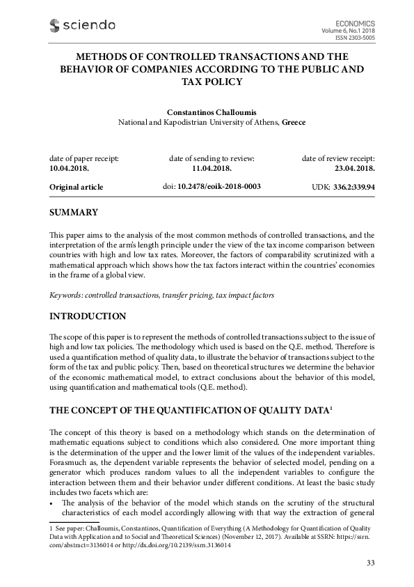 (PDF) Methods of Controlled Transactions and the Behavior of Companies ...