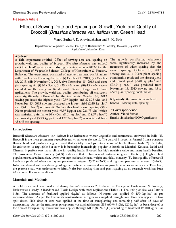 Pdf Effect Of Sowing Date And Spacing On Growth Yield And Quality Of