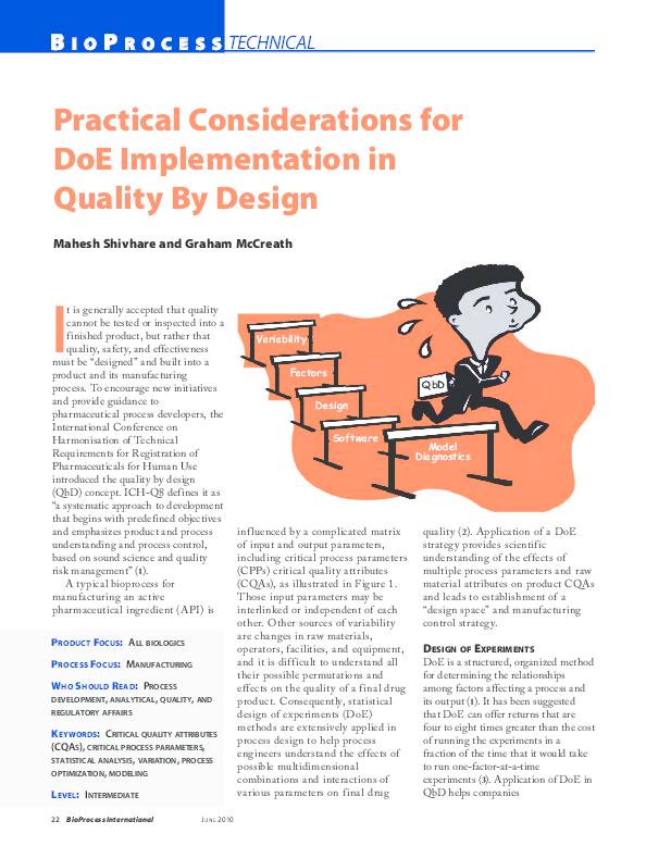 (PDF) Practical Considerations for DoE Implementation in Quality By Design