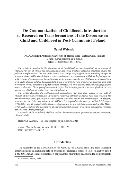 (PDF) De-Communization of Childhood. Introduction to Research on ...