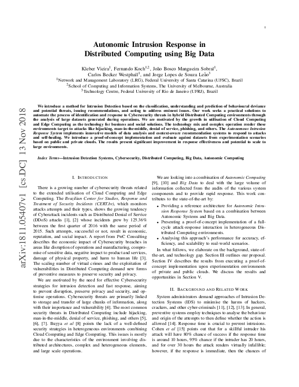 (PDF) Autonomic Intrusion Response in Distributed Computing using Big Data