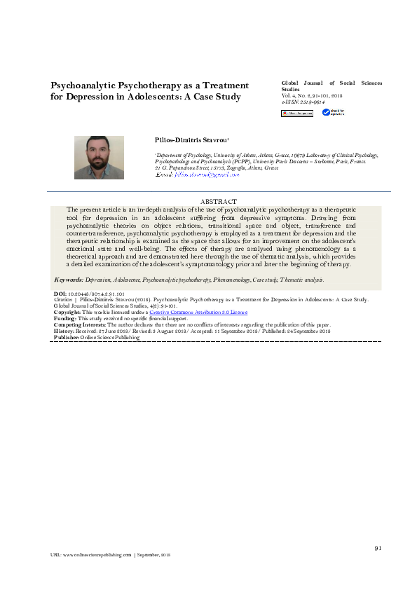 (PDF) Psychoanalytic Psychotherapy as a Treatment for Depression in ...