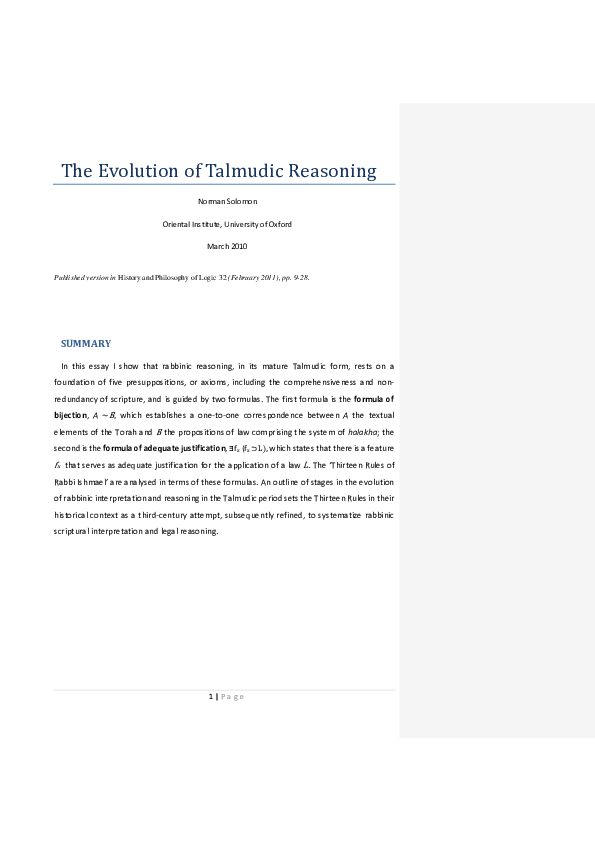 (PDF) The Evolution of Talmudic Reasoning
