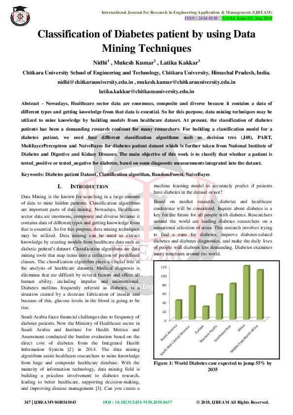 (PDF) Classification of Diabetes patient by using Data Mining Techniques