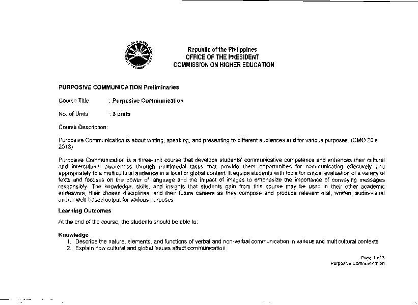 (PDF) CHED Purposive Communication Syllabus