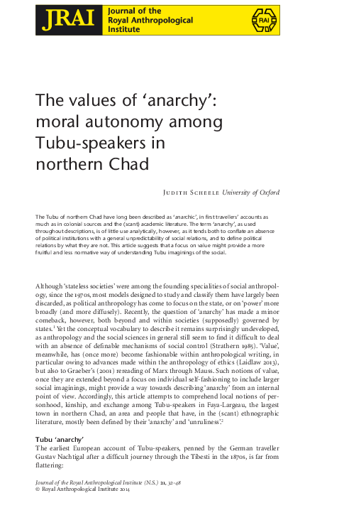 (PDF) The values of 'anarchy': moral autonomy among Tubu-speakers in ...