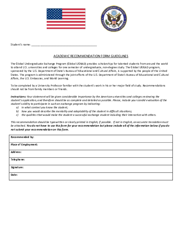 (PDF) ACADEMIC RECOMMENDATION FORM GUIDELINES