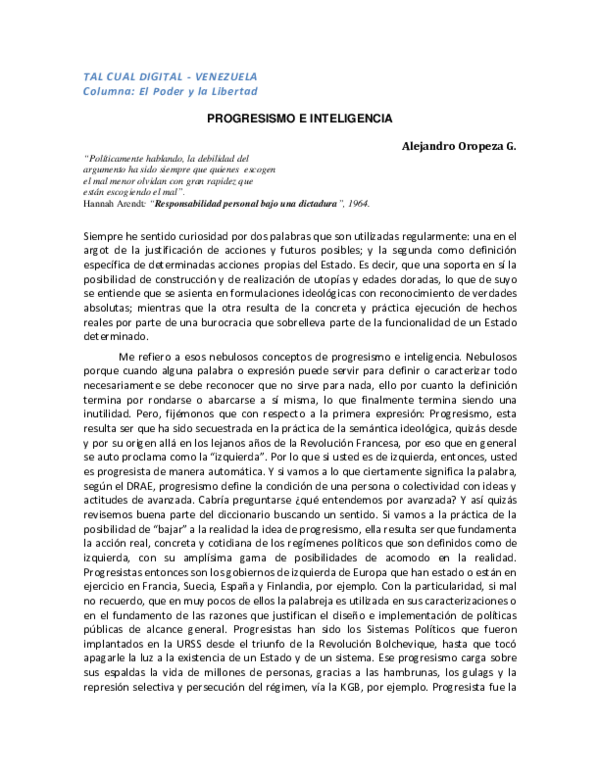 (DOC) TAL CUAL DIGITAL -VENEZUELA Columna: El Poder y la Libertad