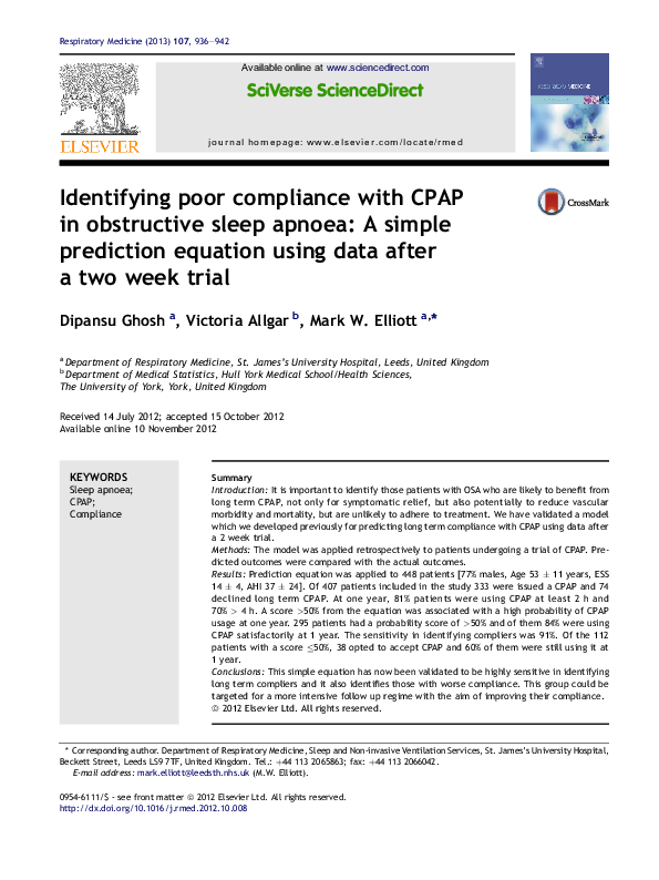 (PDF) Identifying poor compliance with CPAP in obstructive sleep apnoea ...