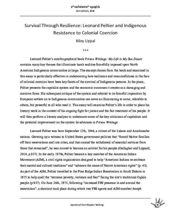 (PDF) Survival Through Resilience: Leonard Peltier and Indigenous ...