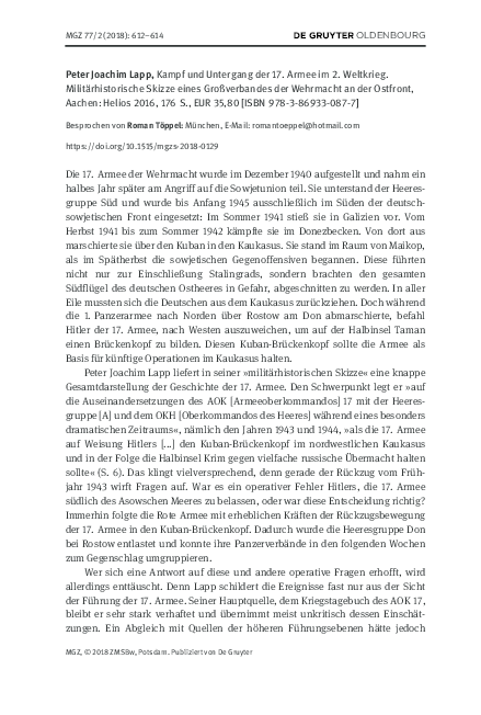 (PDF) Peter Joachim Lapp, Kampf und Untergang der 17. Armee im 2 ...