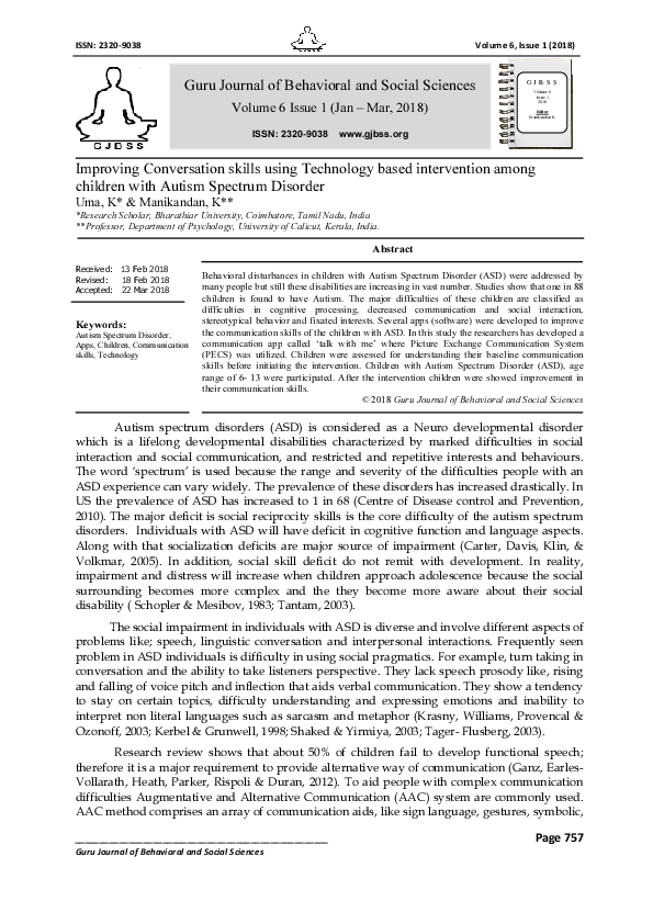 (PDF) Improving Conversation skills using Technology based intervention ...