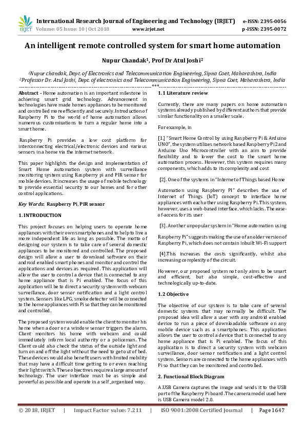 (PDF) An intelligent remote controlled system for smart home automation