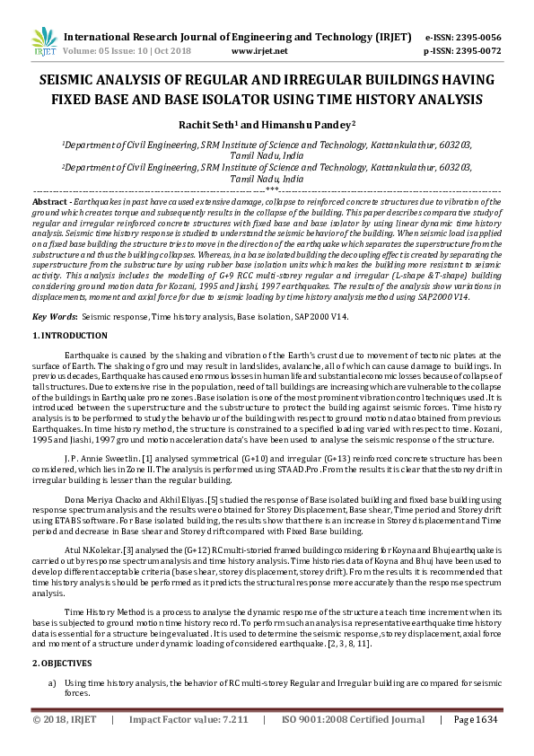 (PDF) IRJET- SEISMIC ANALYSIS OF REGULAR AND IRREGULAR BUILDINGS HAVING FIXED BASE AND BASE ...