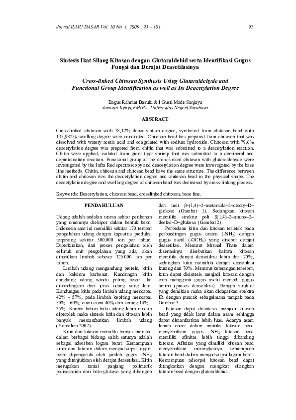 (PDF) Sintesis Ikat Silang Kitosan dengan Glutaraldehid serta ...